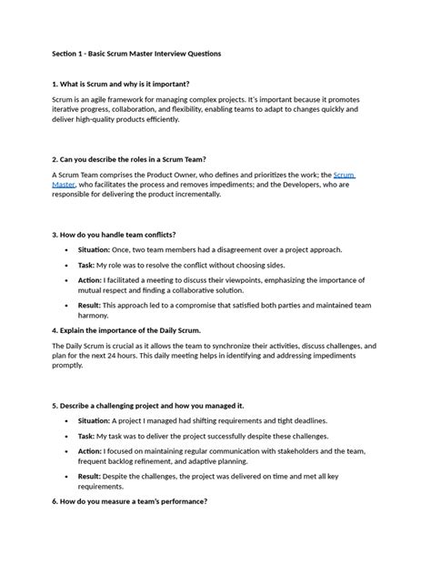 Scrum Master Questions 110 Pdf Scrum Software Development Agile