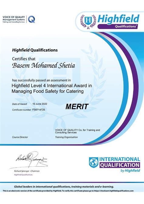 Basem Mohamed On Linkedin Highfield International Award Level 4 In