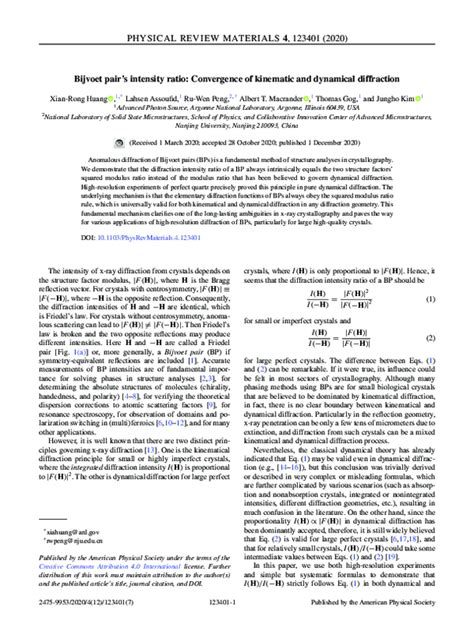 Pdf Bijvoet Pairs Intensity Ratio Convergence Of Kinematic And