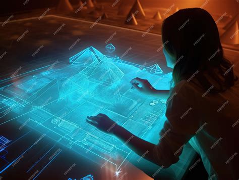 Premium Photo Teacher Teaching Pyramids History In Hologram Map Ai Education Technology Ai