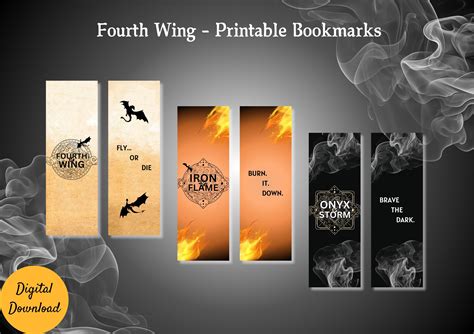 Fourth Wing Bookmarks Dragon Rider Fantasy Art Digital Download