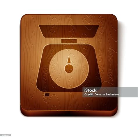 흰색 배경에 격리 된 갈색 비늘 아이콘입니다 무게 측정 장비 나무 사각형 버튼입니다 벡터 일러스트레이션 가정 생활에 대한 스톡 벡터 아트 및 기타 이미지 Istock