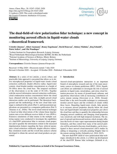 Pdf The Dual Field Of View Polarization Lidar Technique A New