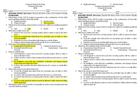 QUIZ Computer Networks Computer System Servicing Computer Networks QUIZ Name Studocu