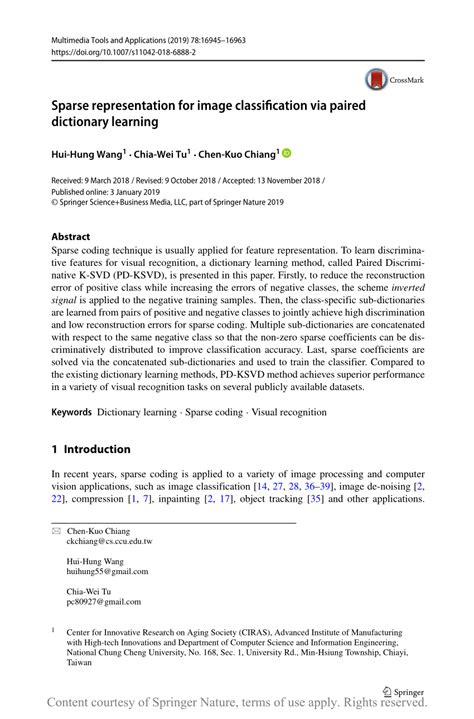 Sparse Representation For Image Classification Via Paired Dictionary Learning Request PDF