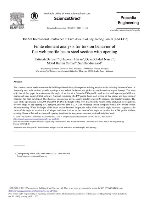 Pdf Finite Element Analysis For Torsion Behavior Of Flat Web Profile Beam Steel Section With