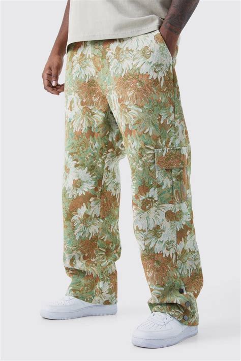 Plus Fixed Waist Relaxed Floral Tapestry Popper Hem Pants Boohoo Usa