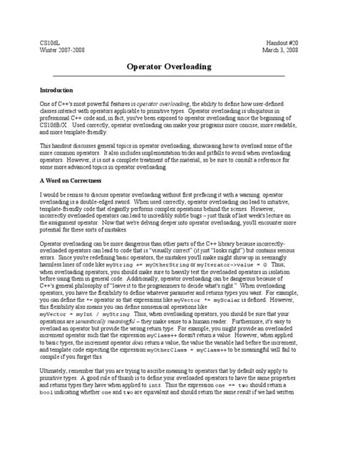 200 Operator Overloading Pdf C Class Computer Programming