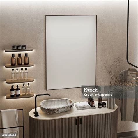 프레임 모형 Iso 용지 크기 스파 벽 포스터 모형 웰빙 센터 배경이 있는 내부 모형 모던한 인테리어 디자인 3d 렌더링 0명에