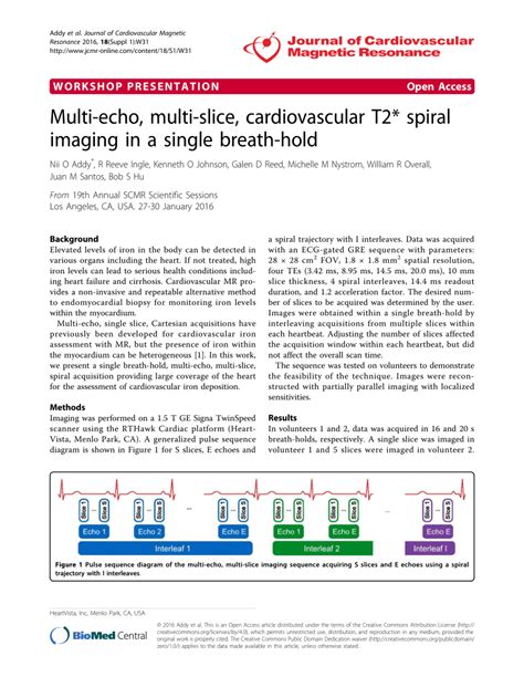 Pdf Multi Echo Multi Slice Cardiovascular T2 Spiral Imaging In A Single Breath Hold