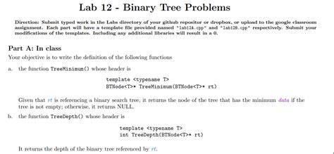 solved lab 12 binary tree problems direction submit typed