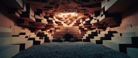 Cascading Geometric Shapes Create A Mesmerizing Optical Illusion In A Modern Space Premium Ai