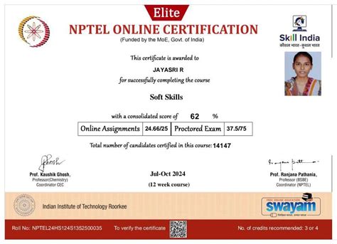 Jayasri R On Linkedin Nptel Softskills Elitecertification