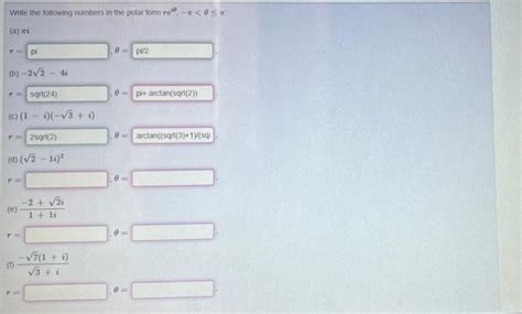 solved write the following numbers in the polat for re