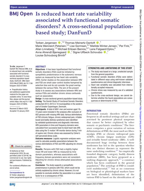 Pdf Is Reduced Heart Rate Variability Associated With Functional Somatic Disorders A Cross