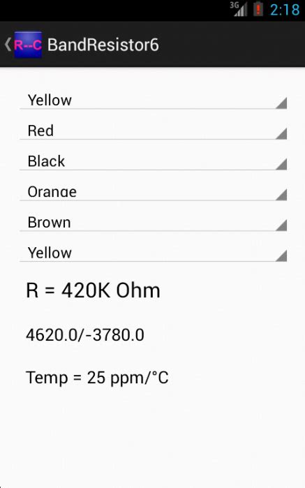 My Activities Resistor Calculator Android Application