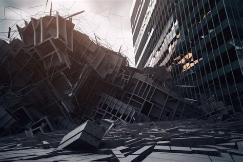 Premium Photo A Large Building Is Falling Into A City