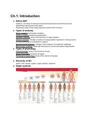A P Review Pdf Ch 1 Introduction Define A P Anatomy The Study Of Internal And External