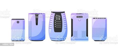 보습제 세트와 공기 배출구는 실내 습도 수준의 균형을 맞추는 데 사용되며 건조를 조절합니다 가습기에 대한 스톡 벡터 아트 및 기타 이미지 가습기 가정 난방 가정 생활