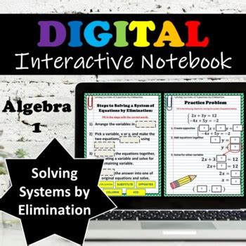 Solving Systems Of Equations By Elimination Digital Interactive Notebook