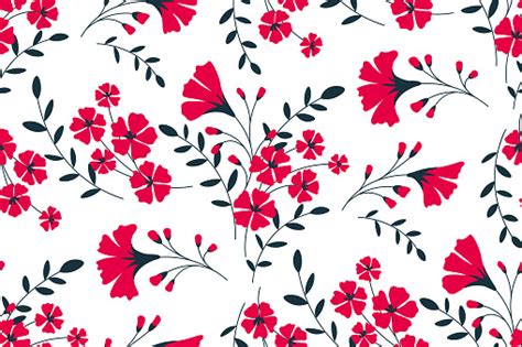 소박한 빈티지 스타일의 매끄러운 꽃 패턴 노란색 배경에 추상적인 배열의 작은 붉은 꽃 나뭇잎 나뭇가지가 있는 꽃 프린트 디자인 벡터 0명에 대한 스톡 벡터 아트 및 기타