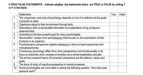 solved ii true false statements indicate whether the statements below