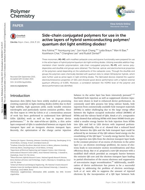 Pdf Side Chain Conjugated Polymers For Use In The Active Layers Of Hybrid Semiconducting