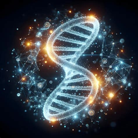 3d glowing abstract digital dna helix with data particles concept as an
