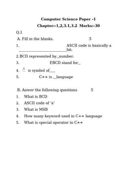Computer Science Paper 1 Pdf