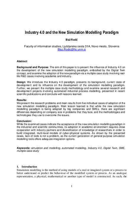 Pdf Industry 40 And The New Simulation Modelling Paradigm