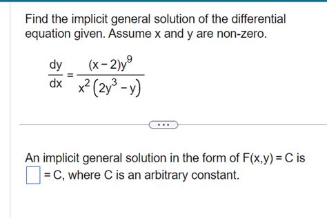 Solved Find The Implicit General Solution Of The Chegg