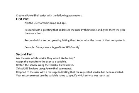 Solved Create A Powershell Script With The Following