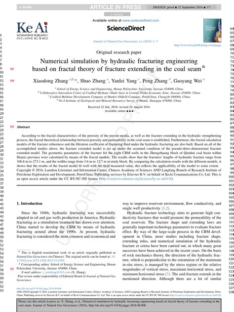 Pdf Numerical Simulation By Hydraulic Fracturing Engineering Based On Fractal Theory Of