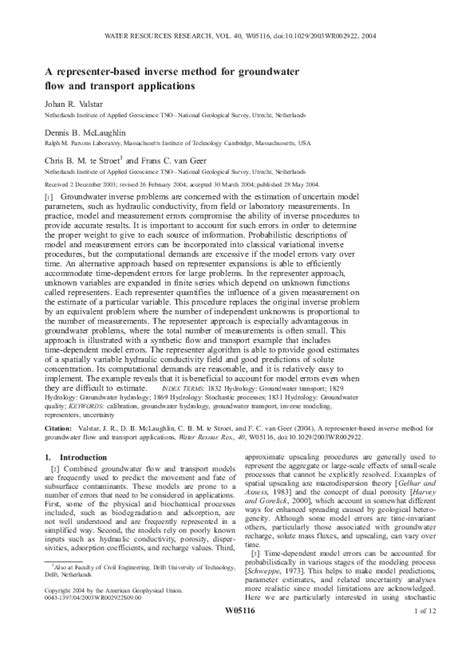 Pdf A Representer Based Inverse Method For Groundwater Flow And