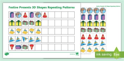 👉 Ks1 Festive Presents 3d Shapes Repeating Patterns Activity