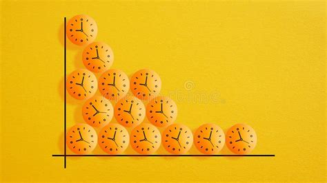Creative Productivity Falling Chart Made Of Clock Symbols On Yellow