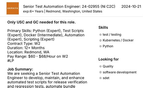 Vandy Gupta On Linkedin Senior Test Automation Engineer 24 02955 Ni C2c