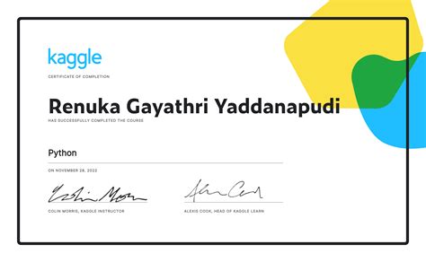 Renuka Gayathri Yaddanapudi Completed The Python Course On Kaggle