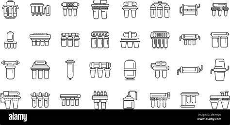 Reverse Osmosis System Icons Set Outline Vector Aqua Filter Water