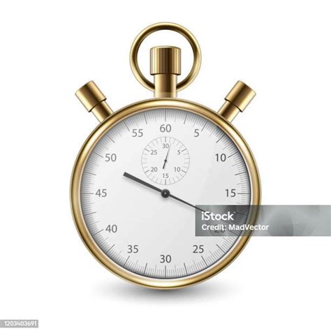 흰색 배경에 격리 현실적인 금속 골든 클래식 스톱워치 아이콘 클로즈업 스톱 워치 디자인 템플릿 대회에 스포츠 타이머 시작 완료 시간 관리 스톡 벡터 일러스트 2에 대한 스톡