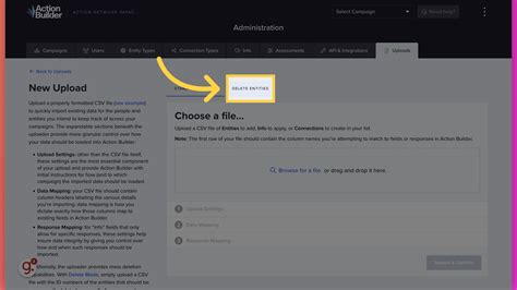 delete entity uploads action builder