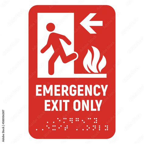 Braille Vector Sign Left And Right Emergency Exit Only Isolated Fire