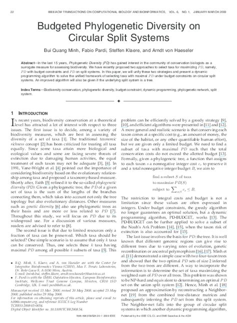 Pdf Budgeted Phylogenetic Diversity On Circular Split Systems