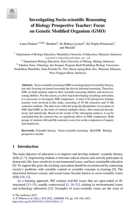 pdf investigating socio scientific reasoning of biology prospective teacher focus on genetic
