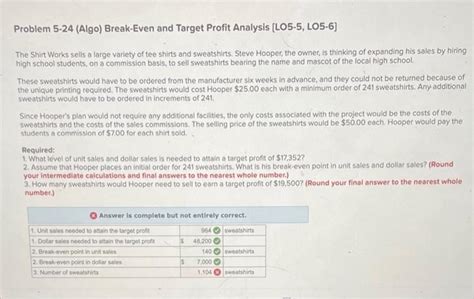 solved problem 5 24 algo break even and target profit