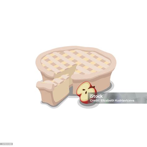 Пирог И Его Кусочек С Яблоком На Белом Фоне В Минималистичном Стиле — стоковая векторная графика