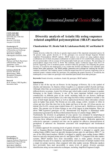 Pdf Diversity Analysis Of Asiatic Lily Using Sequence Related Amplified Polymorphism Srap