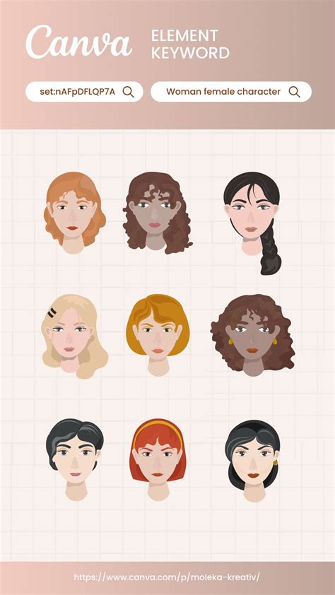 Canva Element Keywords And Illustration For Woman Portrait Female Character Set NAFpDFLQP7A