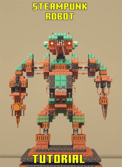 Minecraft Steampunk Robot Tutorial In 2024 Minecraft Steampunk Steampunk Robot Minecraft Statues