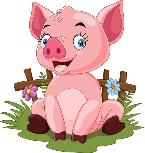 Cerdito De Dibujos Animados Sentado En La Hierba 15220252 Vector En Vecteezy
